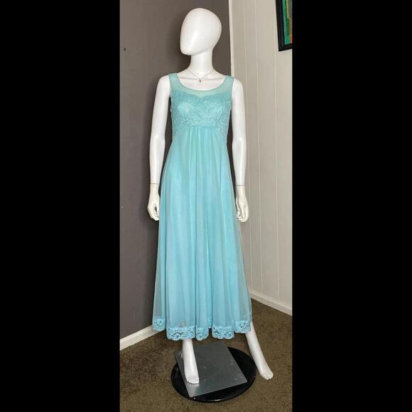 Intimates & Sleepwear | 196s Turquoise Chiffon Lace Long Nightgown From ...